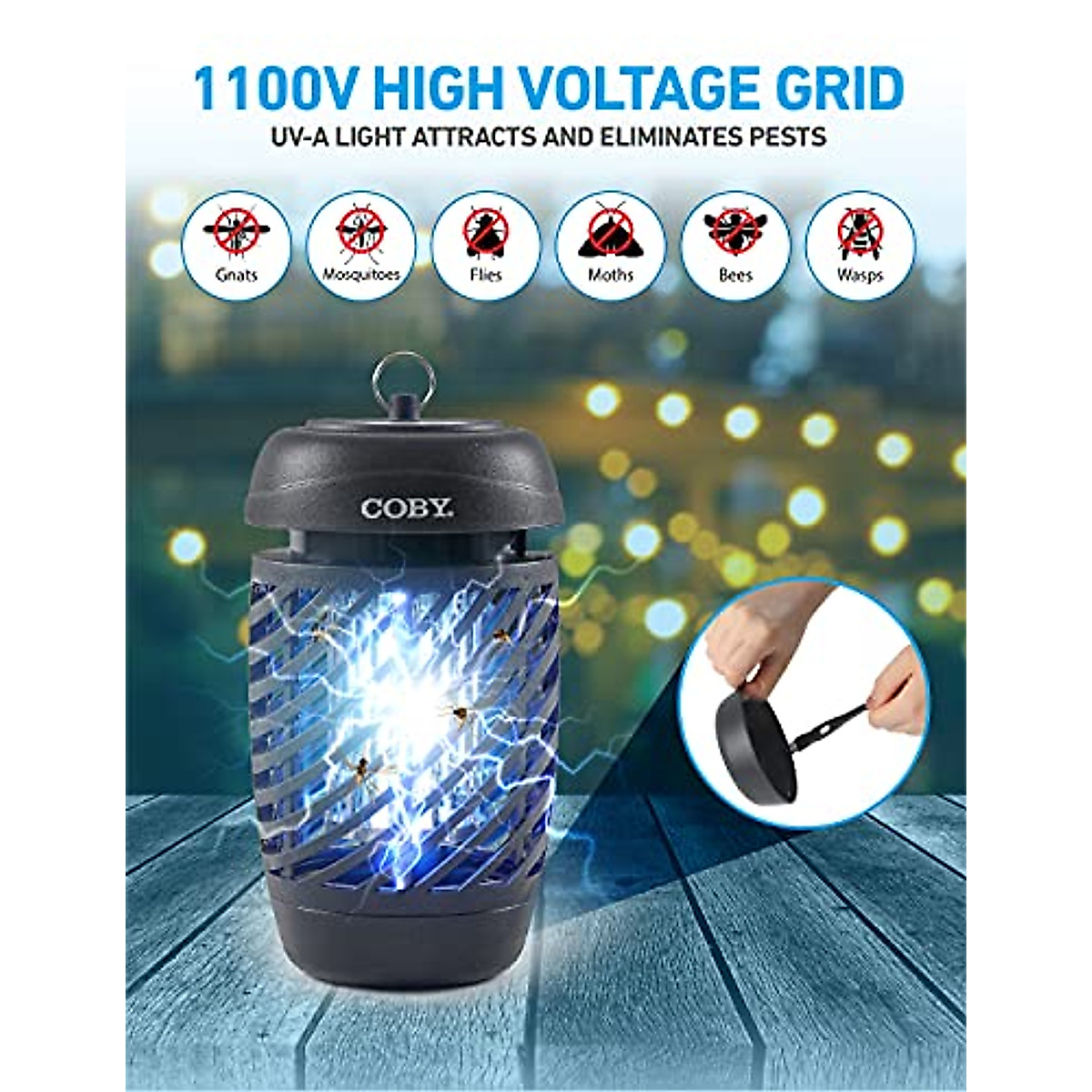 Coby Bug Zapper for Outdoor & Indoor, 10W, Covers 800 Sq. Feet, Non-Toxic, Chemical-Free, Black (CBZ1J6)