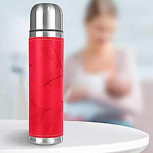 Stainless Steel Leather Vacuum Insulated Mug Leaf Thermos Water Bottle for Hot and Cold Drinks Kids Adults 16 Oz