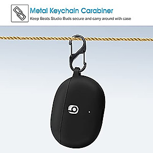 Fintie Silicone Case for New Beats Studio Buds, Shockproof Earbuds Cover with Keychain Carabiner Support Wireless Charging (Black)