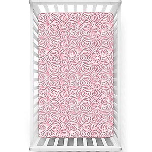 Rose Themed Fitted Crib Sheet,Standard Crib Mattress Fitted Sheet Soft Toddler Mattress Sheet Fitted-Baby Sheet for Boys Girls,28“ x52“,Pale Pink and White