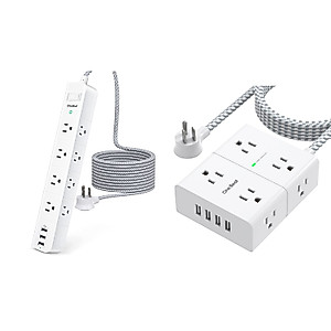 10 ft Extension Cord, Power Strip Surge Protector - 8 Widely AC Outlets 3 USB, Flat Plug, Desktop Charging Station with Overload Protection, Wall Mount for Home, Office, Travel, Computer ETL Listed