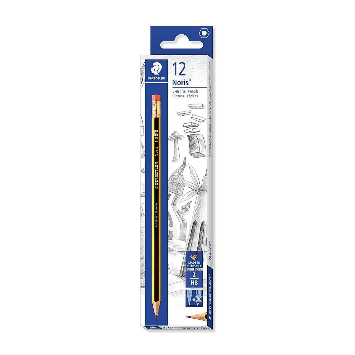 STAEDTLER 122-HB Noris Graphite Pencils with Eraser-Tip - HB (Box of 12)