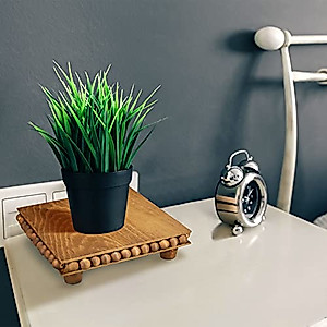 Wood Beaded Trivet and Wood Bead Garland Set Square Brown Wooden Riser Retro Farmhouse Riser White Boho Decorative Beads with Tassel Decorative Beads for Coffee Bar, Bathroom, Kitchen Island