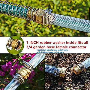 3Sets Brass Garden Hose Mender End Repair Kit Water Hose End Mender with Stainless Steel Clamp,Female and Male Hose Connector (3/4)