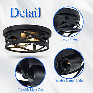 SKEJAO Flush Mount Ceiling Light Fixture,Black 2-Light Hallway Light Fixtures Ceiling,Light Fixtures Ceiling Mount for Farmhouse,Kitchen,Hall (2 Pack)