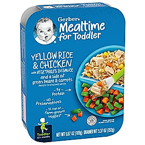 Gerber Mealtime for Toddler Yellow Rice & Chicken with Vegetables in Sauce & Side of Green Beans & Carrots, Packed in Seasoned Water, 6.67 OZ (Pack of 8)