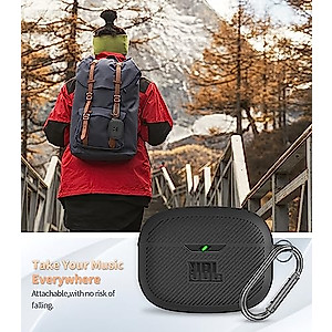 Alquar for JBL Vibe 200TWS Case Cover, Silicone Protective Portable Scratch Shock Cover Compatible with JBL Vibe Beam/JBL Vibe 200TWS True Wireless Headphones Charging Case with Carabiner(Black)