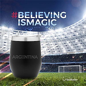 BALIBETOV Modern Mate Cup And Bombilla Set (World Cup Qatar 2022 special edition) - Includes Double Walled 18/8 Stainless Steel Mate Cup, Two Bombilla(Straw) and a Cleaning Brush (8 oz, Black)