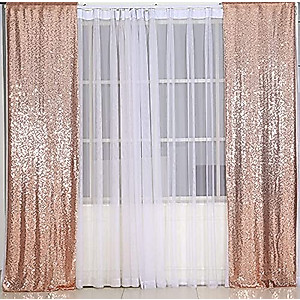 Poise3EHome Rose Gold Sequin Backdrop 2Ft x 8Ft x 2 Panels Sparkly Drape Seamless Photography Curtain for Wedding/Party