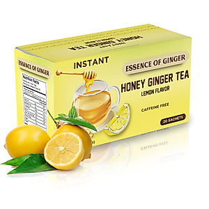 Natural Honey Lemon Ginger Herbal Tea 20 Sachet Packets Instant Beverage 18 Grams Made With Real Pure Honey, Fresh Ginger Root and Refreshing Lemon Citrus - Caffeine Free