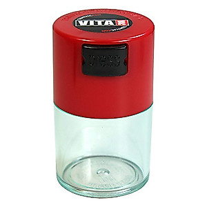 Vitavac - 5g to 20 grams Vacuum Sealed Container - Red Cap & Clear Body