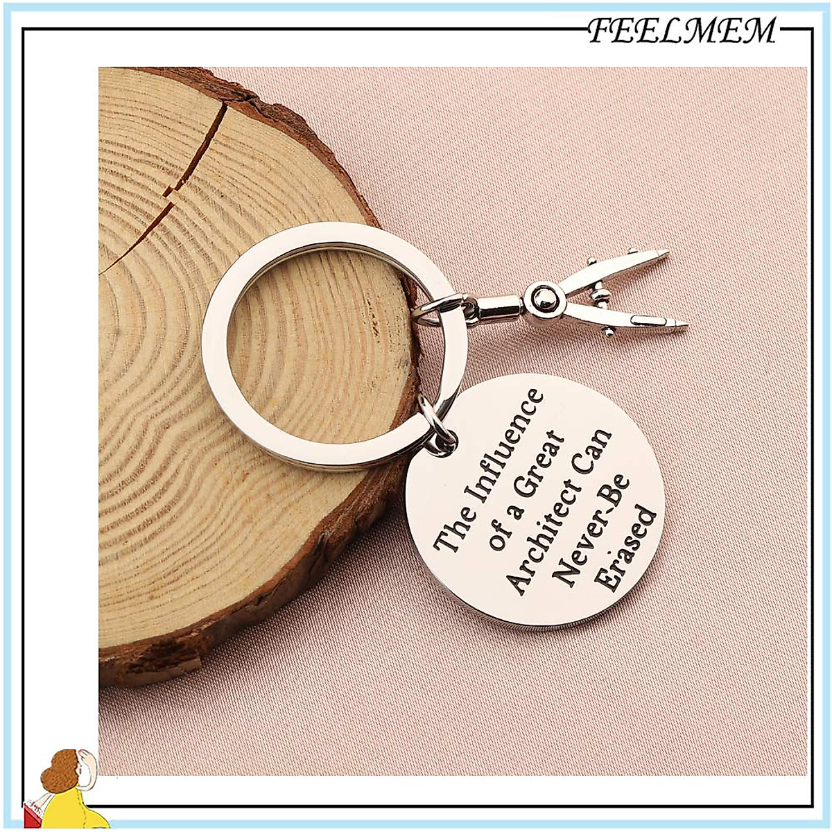 FEELMEM Architecture Keychain Architect Gift Architectural Engineer Appreciation Keychain The Influence of A Great Architect Can Never Be Erased Jewelry for Architect Engineers (silver)