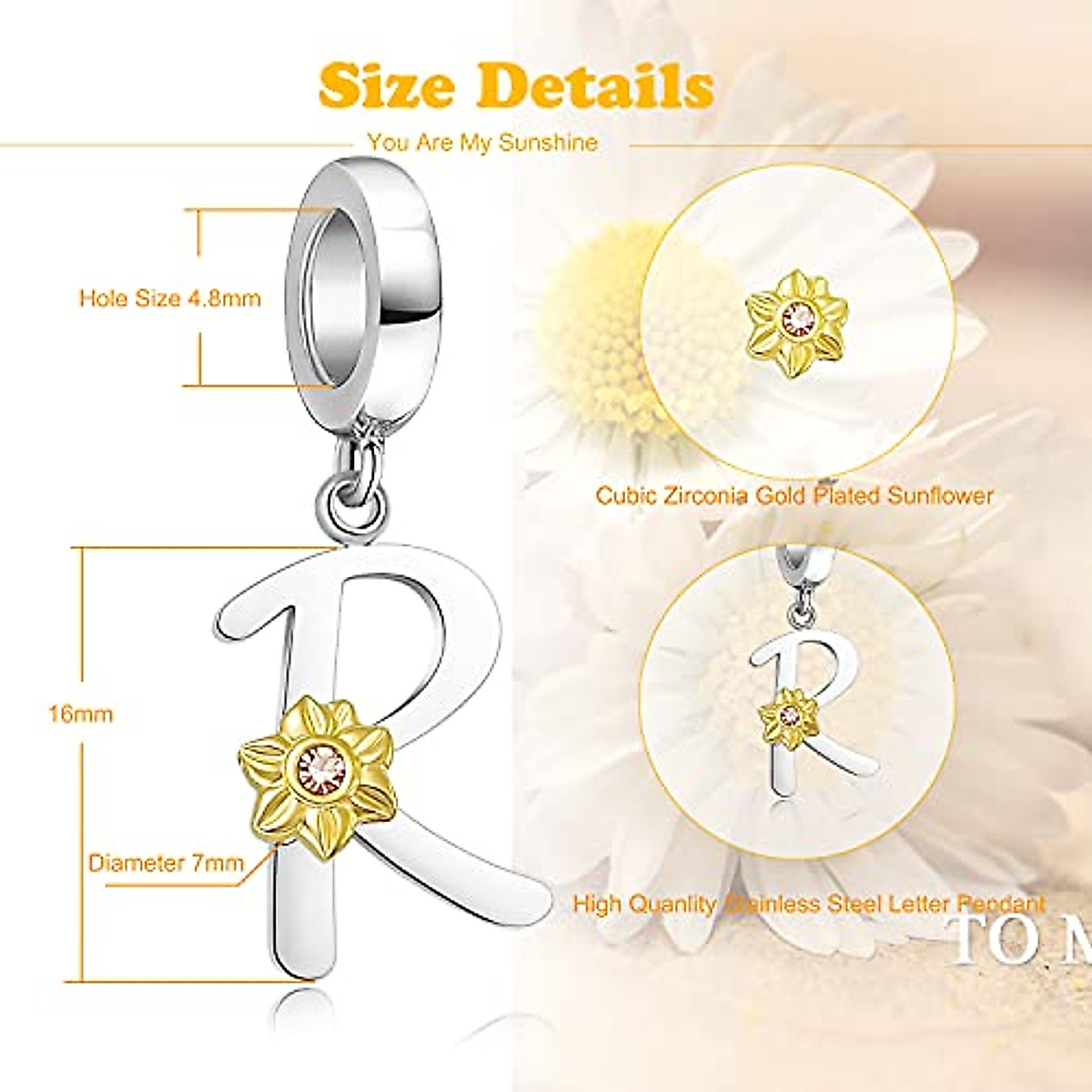 POWER WING Letter Charms R For Bracelets Sunflower Initial Charms Birthday Gifts For Women