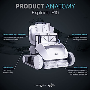 Dolphin (2025 Model) E10 Automatic Robotic Pool Vacuum Cleaner Includes Caddy and Classic Cover for Storage and Protection, Ideal for Above-Ground Pools up to 30 FT in Length