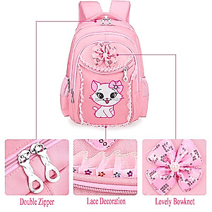 Cat Printed Girls Backpack Kids School Bookbag for Primary Students Pink