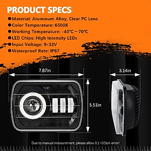 DOXMALL 2Pcs 5x7 7X6 LED Headlights H6054 Retangular Sealed Beam Headlight With White Halo Daylight Compatible with Cherokee XJ Wrangler YJ GMC Dodge Kenworth T300 Etc