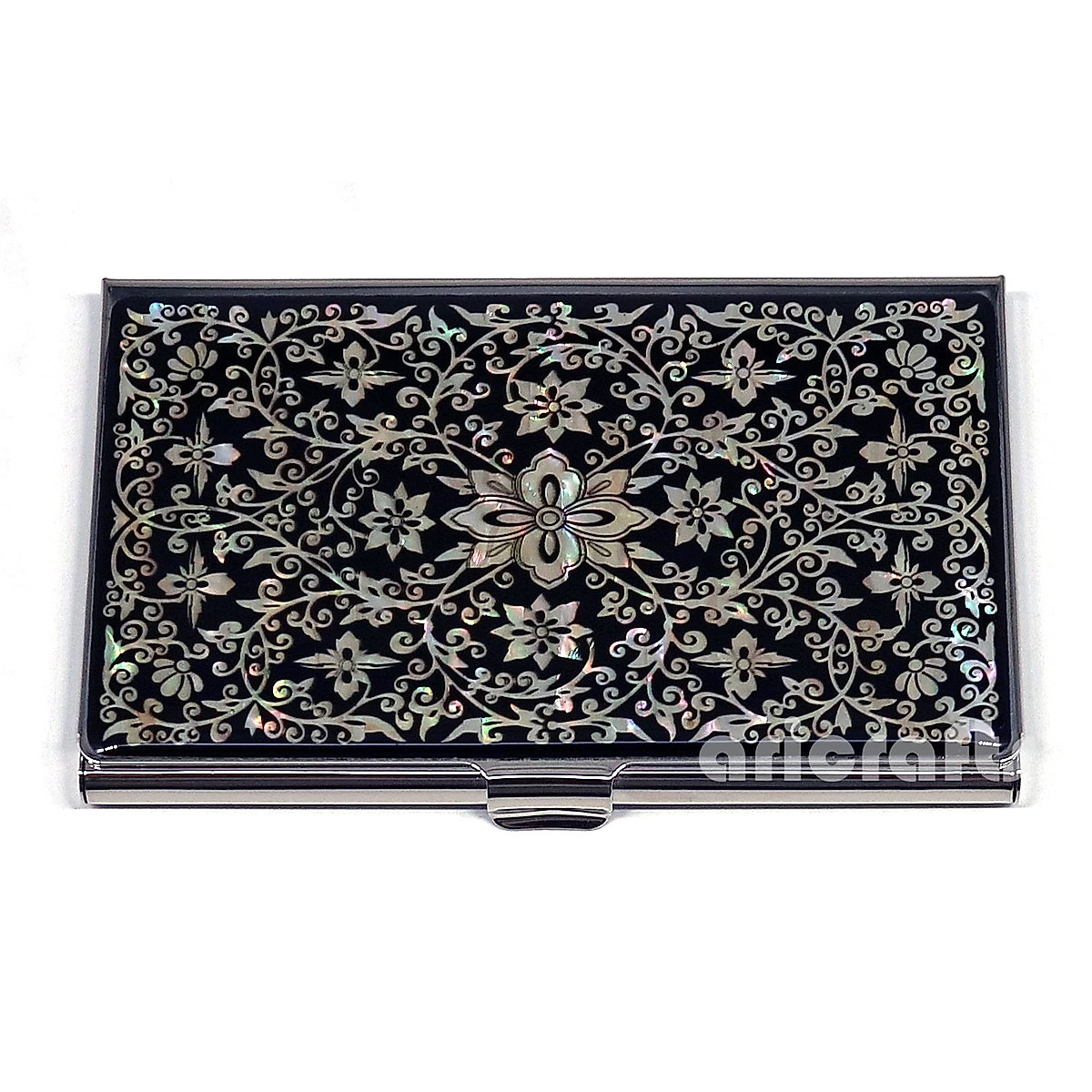 Mother of Pearl Business Card Holder Credit Card Case ID Name Card Holder Metal Card Case Money Cash Case Wallet Arabesque Design