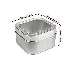LJY Empty 4-Ounce Square Silver Metal Tins with Clear Window for Candle Making, Candies, Gifts & Treasures (9 Pack)