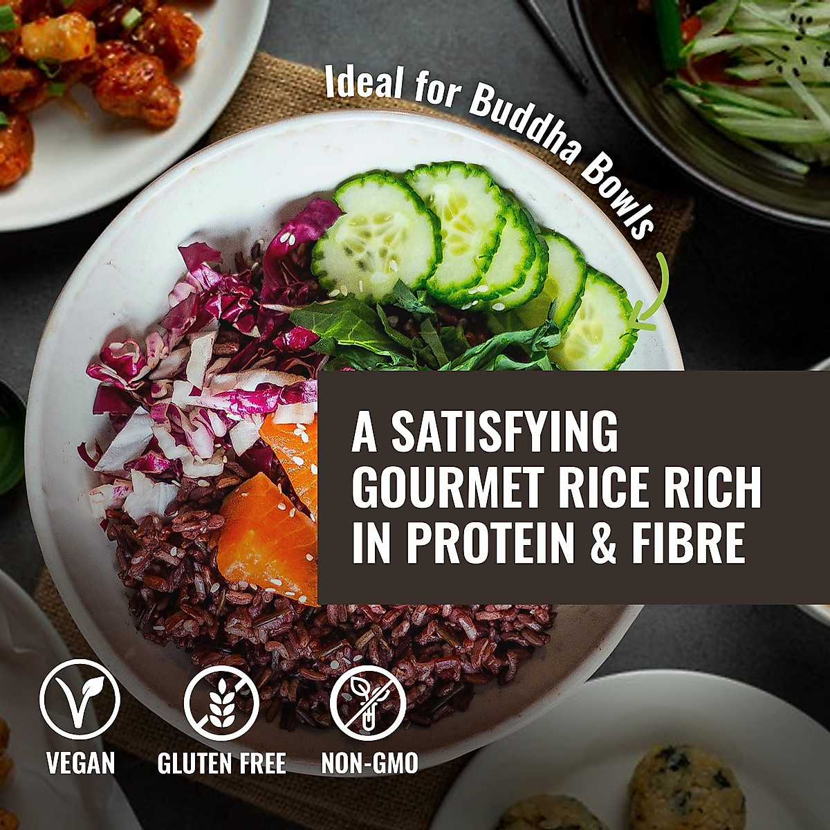 3 Packs x 14 ounces Jasmine Thai Trio, Riceberry Rice (Jasmine Black Rice), Brown Jasmine Rice and Red Jasmine Rice, Non Gluten, Non-Gmo, Kosher and Vegan - Floating Leaf