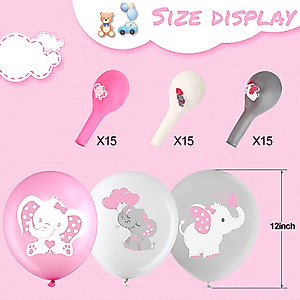 Aoriher 45 Pieces Elephant Balloon 12 Inch Baby Shower Elephant Balloon for Baby Boy Girl Gender Reveal Elephant Animal Themed Birthday Party Supplies Indoor Outdoor Decor (Pink, Gray, White)
