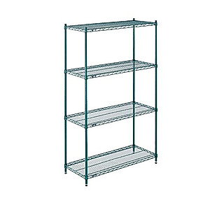 Nexel Poly-Green Adjustable Wire Shelving Unit, 4 Tier, Heavy Duty Commerical Storage Organizer Wire Rack, 18" x 42" x 74", Green