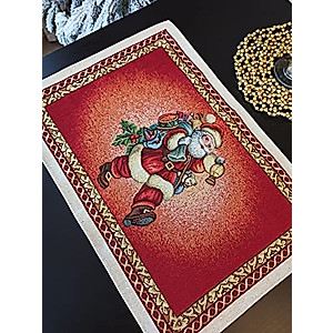 Christmas Placemats with Santa Set of 2 Red Fabric Holiday Glitter with gold Lurex (set of 2) Size:13in X 19in (34cm X 49cm)