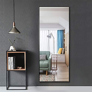 NeuType Floor Full Length Mirror Standing Full Body Dressing Mirrors with Stand Hanging Wall Mounted Large Rectangle Metal Frame Leaning Bedroom Living Room Décor 65 x 22 in (Black)