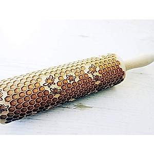 HONEYCOMB EMBOSSING ROLLING PIN LASER ENGRAVED ROLLING PIN WITH BEES PATTERN FOR HOMEMADE COOKIES