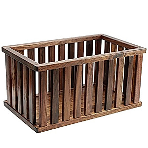 MAGIGO Extra Large Rectangular Solid Walnut Storage Basket, Natural Wood Storage Bins for Organizing, Wooden and Decorative for Organizing at Home 20 x 10 x 10 inches