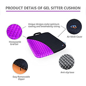 Gel Seat Cushion Comfort Honeycomb Egg Crate Design Gel Pad Provides Excellent Support For Lower Back, Spine, Hips Promotes Venting & Good Sitting Posture For Office Chair Car Sitter Wheelchair