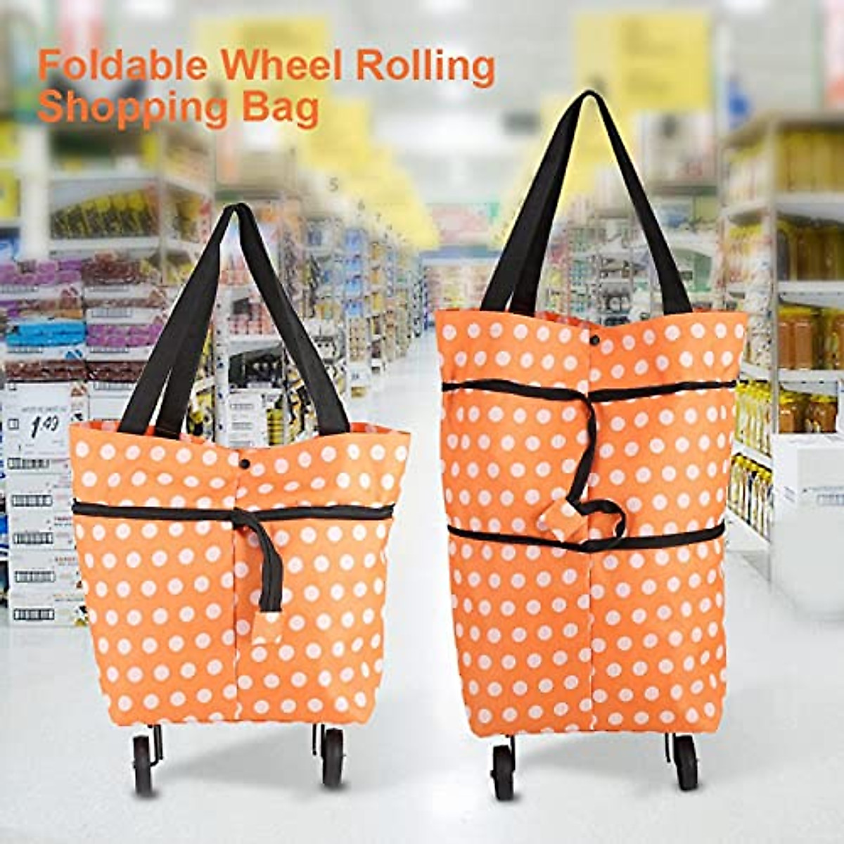Collapsible Trolley Bag Folding Shopping Bag with Wheels 2-in-1 Reusable Shopping Cart Grocery Bags