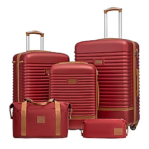 Coolife Suitcase Set 3 Piece Luggage Set Carry On Travel Luggage TSA Lock Spinner Wheels Hardshell Lightweight Luggage Set(Red, 5 piece set)