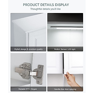 HAIOOU Bathroom Wall Cabinet with Motion Sensor LED Light, Wooden Medicine Cabinet Wall Mounted Cupboard, Over Toilet Storage Cabinet with Buffering Hinges and Adjustable Shelf - Modern White