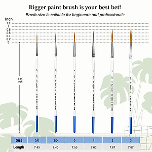 XDT#830 Rigger Artist Paint Brush 6 Piece Set Extra Long Fine Point Liner Tip #000#00#0#1#2#3, Scale Models Nail Acrylic Oil Watercolor