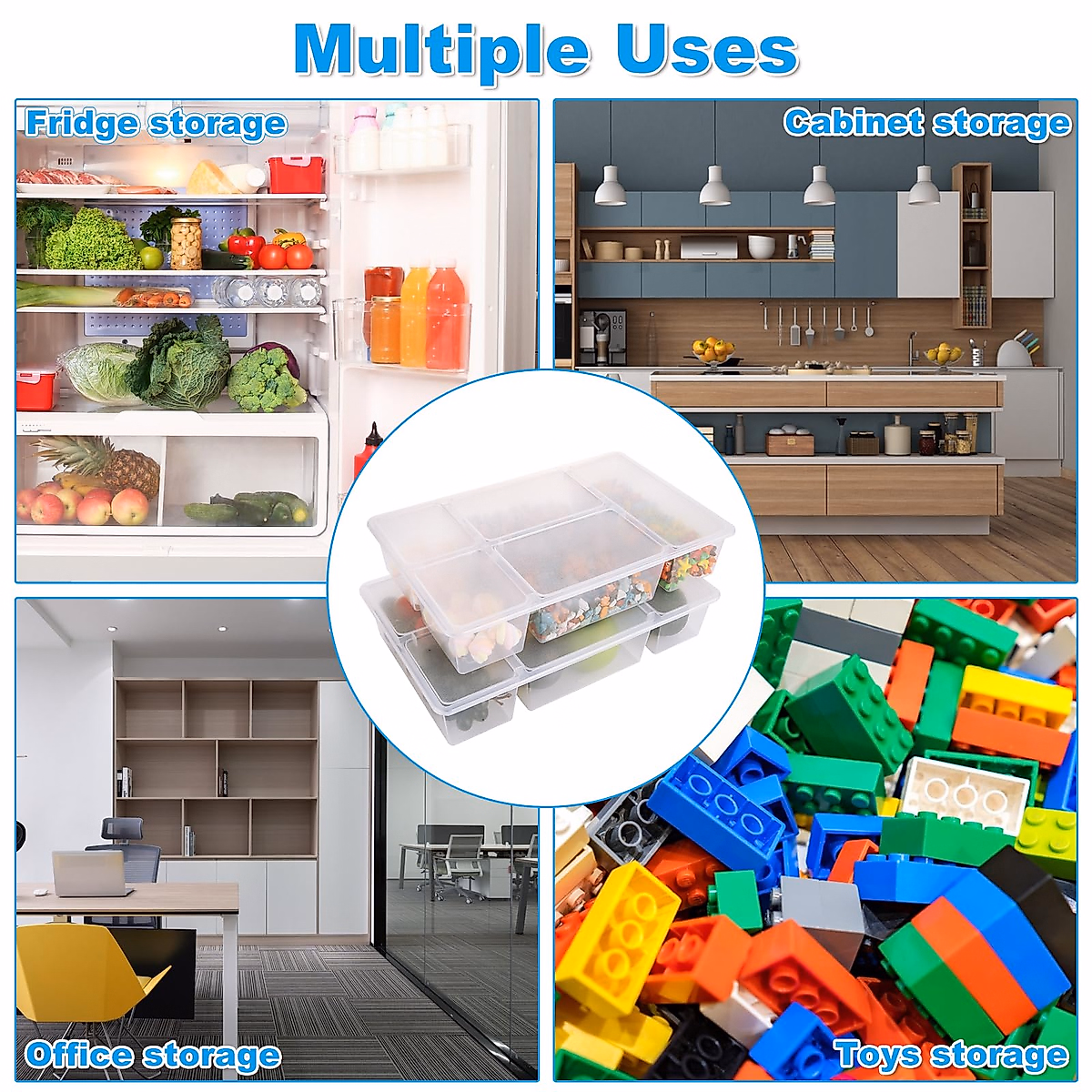 EATHEATY 3 Pack Divided Veggie Tray with Lid, 5 Compartment Plastic Snackle Box Container Salad Bar Container for Fridge, Tray Travel Food Storage Containers for Snack, Fruit, Vegetable, Salad, Meat