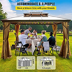 Happybuy Patio Gazebo, 10’ x 12’ Outdoor Gazebo Canopy, Patio Canopy w/Double PVC Plastic Roof, Aluminum Frame with Curtains and Netting, Shelter for Patios, Backyard, Outdoor Lawn