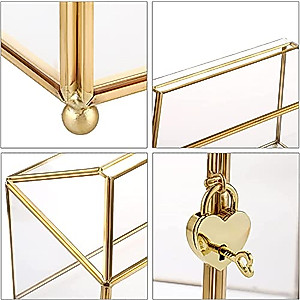 Defined Deco 10.2" Glass Card Box, Gift Display Box,Wedding Card Box with Heart Lock, Card and Gift Holder Glass Cards Box for Weddings, Birthdays, Graduations, Baby and Bridal Showers,Brass Frame.