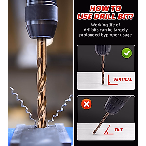 LUCKUT Cobalt Drill Bit Set- 13Pcs M35 High Speed Steel, Twist Jobber Length for Metal, Cast Iron and Wood Plastic with Metal Indexed Storage Case, 1/16"-1/4"