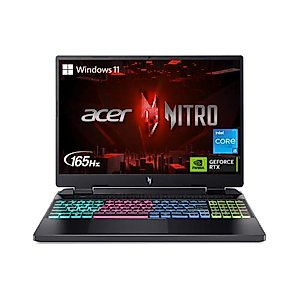 Acer Nitro 16 Gaming Laptop | Intel i5-13500H | NVIDIA GeForce RTX 4050 Laptop GPU | 16" 2560 x 1600 165Hz IPS G-SYNC Display | 8GB DDR5 | 512GB Gen 4 SSD | Wi-Fi 6 | RGB Backlit KB | AN16-51-56VR