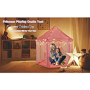 TTLOJ Kids Gift Play Tent with Star Lights Crown & Wand, for Girls Boys, Princess Castle Toy Tent, Large Playhouse Toys for Girl Toddler Children Play House, Teepee Tent Indoor Outdoor