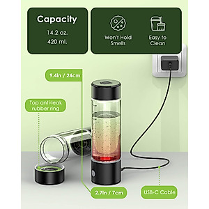 MOVOCA Upgrade Hydrogen Water Bottle, 3Min 2200PPB Hydrogen Water Bottle Generator -SPE PEM Tech, 14OZ Portable Hydro Water Bottle Machine, Birthday Xmas Gift for Husband, Wife, Family, Friends,Travel