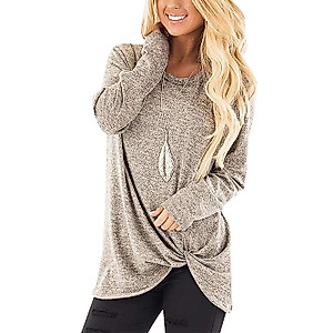 SAMPEEL Womens Long Sleeve Casual Winter Warm Clothes Tunic Tops Pleated Clearance Khaki M