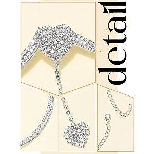 GEMILY Boho Chest Chain Rhinestone Heart Bra Chains Crystal Party Bikini Body Chain Jewelry Rave Accessory for Women and Girls (Silver)