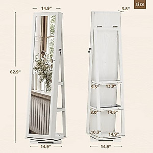 SERWALL 360 Rotating Jewelry Stand Organizer - Freestanding Dressing Mirror Jewelry Cabinet Storage - WHITE