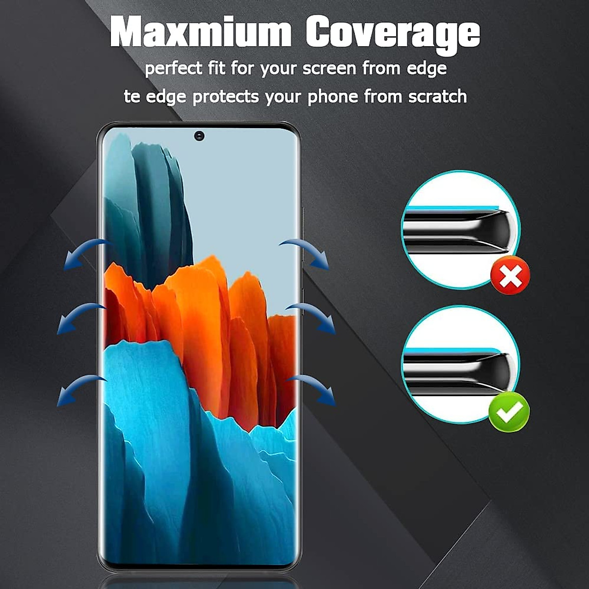 [2+2Pack] Galaxy S21 Ultra Screen Protector + Camera Lens Protector, Full Clarity Coverage,9H Tempered Glass, Ultrasonic Fingerprint Support,Anti Bubble,3D HD Curved for Samsung S21 Ultra 6.8 Inch