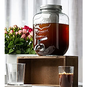 1 Gallon Cold Brew Coffee Maker, with 3rd Generation Mesh Filter & Stainless Steel Spigot, Extra Thick Large Glass Mason Jar Drink Dispenser Carafe, Iced Coffee Maker & Sun Tea Pitcher with Infuser.