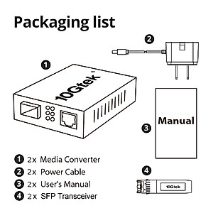 Gigabit Ethernet Media Converter, MultiMode Dual LC Fiber to Ethernet RJ45 Converter for 10/100/1000Base-Tx to 1000Base-SX(with a SFP MMF 850-nm Module), UL Certified, up to 550-m, Pack of 2