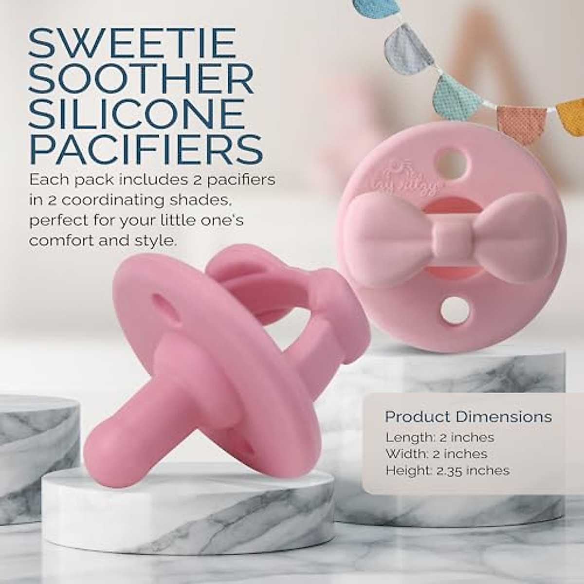 Itzy Ritzy Silicone Pacifiers for Newborn - Sweetie Soother Pacifiers Feature Collapsible Handle & Two Air Holes for Added Safety; for Ages Newborn and Up, Set of 2 in Light Pink & Dark Pink