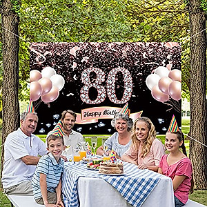 Trgowaul 80th Birthday Decorations for Women Rose Gold Birthday Backdrop Banner 5.9 X 3.6 Fts Happy Birthday Party Suppiles Photography Supplies Background Happy 80th Birthday Decoration