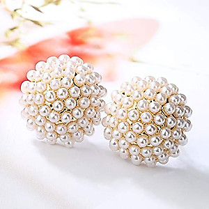 Pearl Earrings Stud for Women 18K Plated Gold Pearl Bridal Earrings for Wedding Birthday Anniversary Mothers Day (Gold Pearl Earrings)